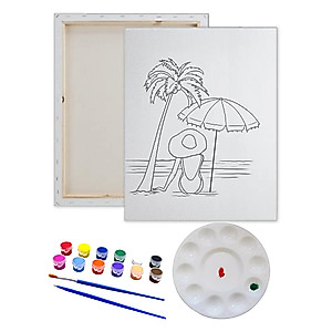 Essenburg Pre Drawn Canvas Paint Kit | Teen, Kids and Adult Sip and Paint Party | DIY Date Night Couple Activity| Canvas Boards for painting| Birthday Party Beach Lady ((S 8X10 & 12 COLORS OF PAINT))