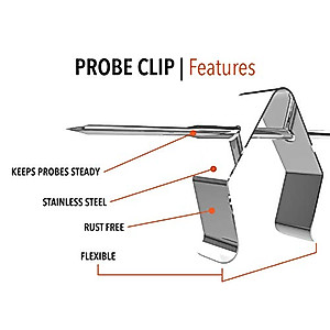 BBQ Butler Meat Thermometer Probe Holder - Temp Probe Clip - Barbecue Clip -Single Hole A-Style Design - Ambient Thermometer Temperature Readings for Smokers/Grills/Ovens - 2 Clips