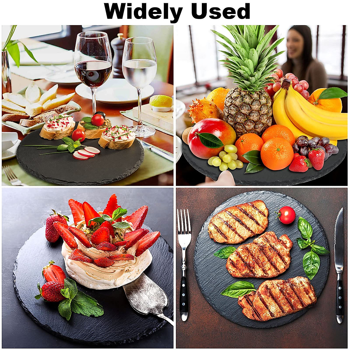 LANIAKEA 3PCS Slate Cheese Board 12 Inch Round Slate Board with Chalk, Slate Charcuterie Boards for Serving Cheese, Sushi, Appetizers, and More (Black)