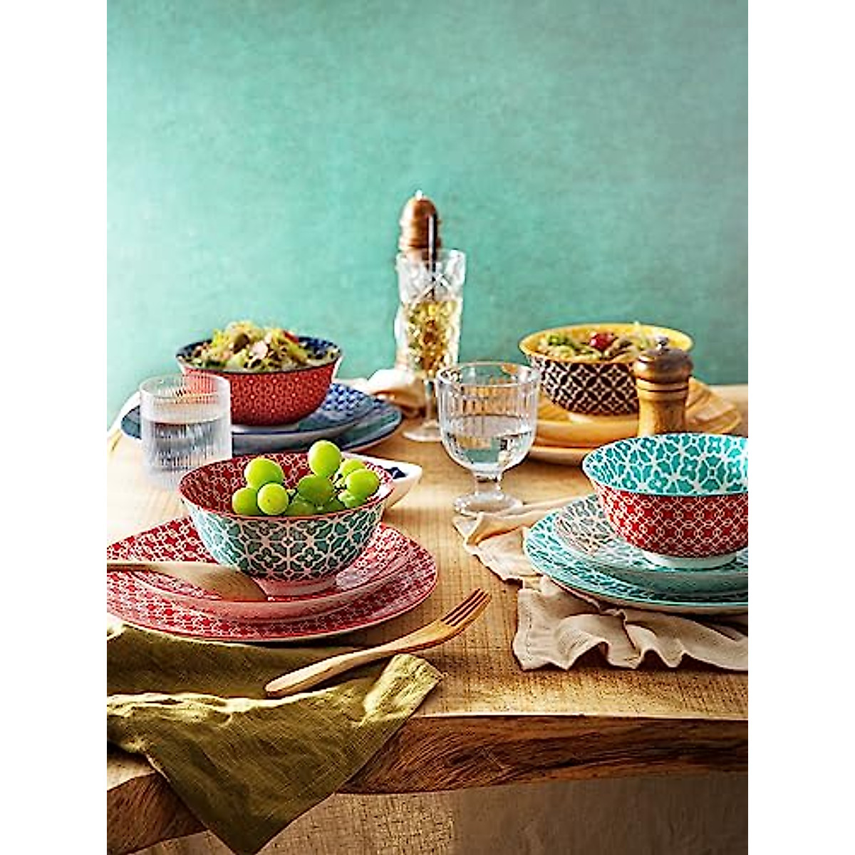 DOWAN Ceramic Plates and Bowls Sets, 12-Piece Dinnerware Sets for Birthday Gifts, Colorful Dish Set for 4, Porcelain Dinner Dessert Plates,and Soup Bowls Set for Home Decor Housewaming Gift