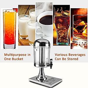 FIPUEN Single Beverage Dispenser, 2Gal/8L Stainless Steel Drink Dispenser, Juice Dispenser With Drip Trays, Central Cube for Insulation/Heating/Cooling, Suitable for Restaurant Home Hotel Party Bar