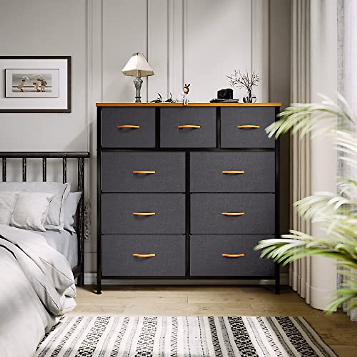 YITAHOME Dresser, Organizer Unit, Living Room, Hallway, Closets & Nursery-Sturdy Steel Frame, Wooden Top & Easy Pull Fabric Bins & Dresser, Organizer Unit, Living Room, Hallway, Dark Grey
