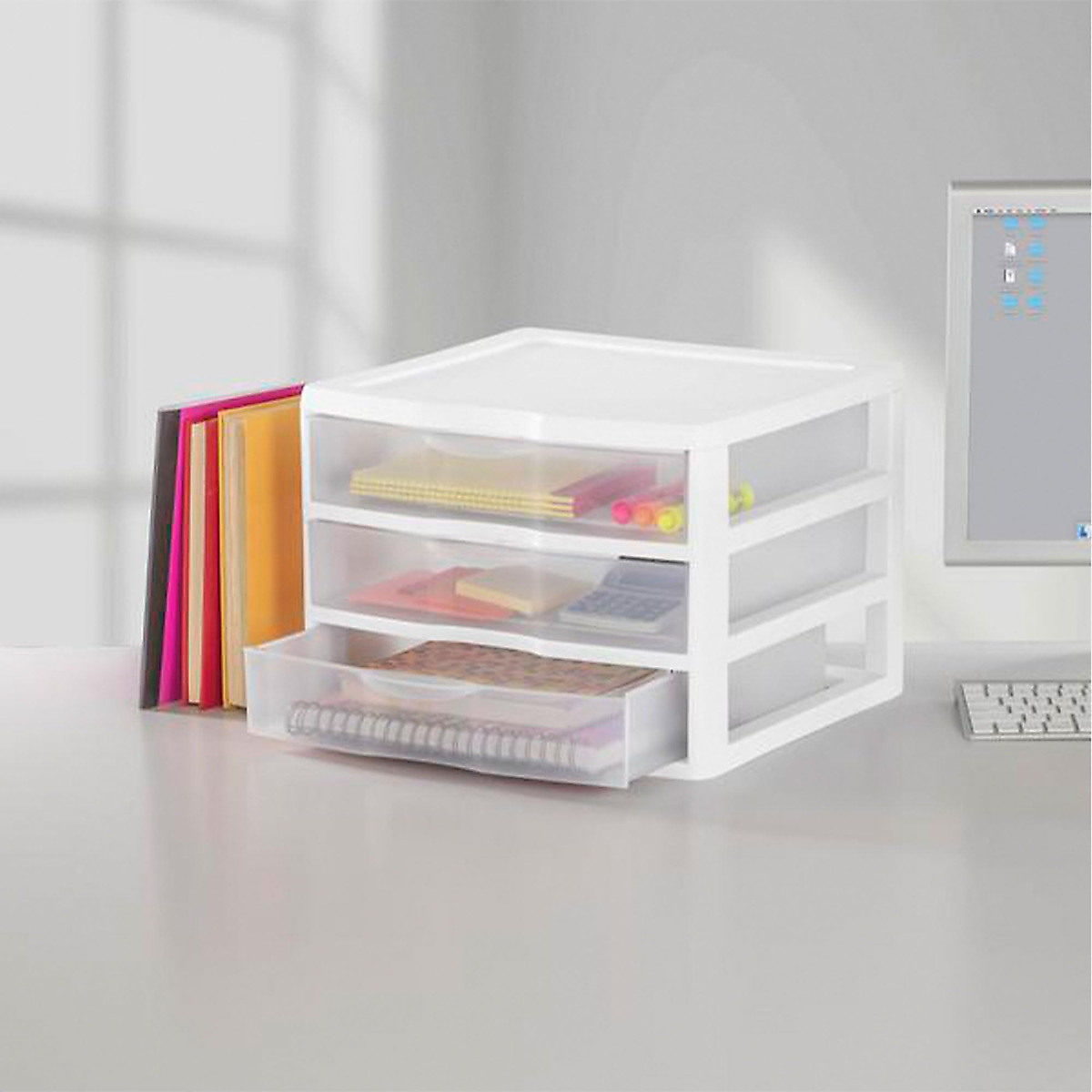 Sterilite 3-Drawer Organizer - ClearView Wide 2093 (White / Clear) (10.25"H x 14.5"W x 14.25"D)