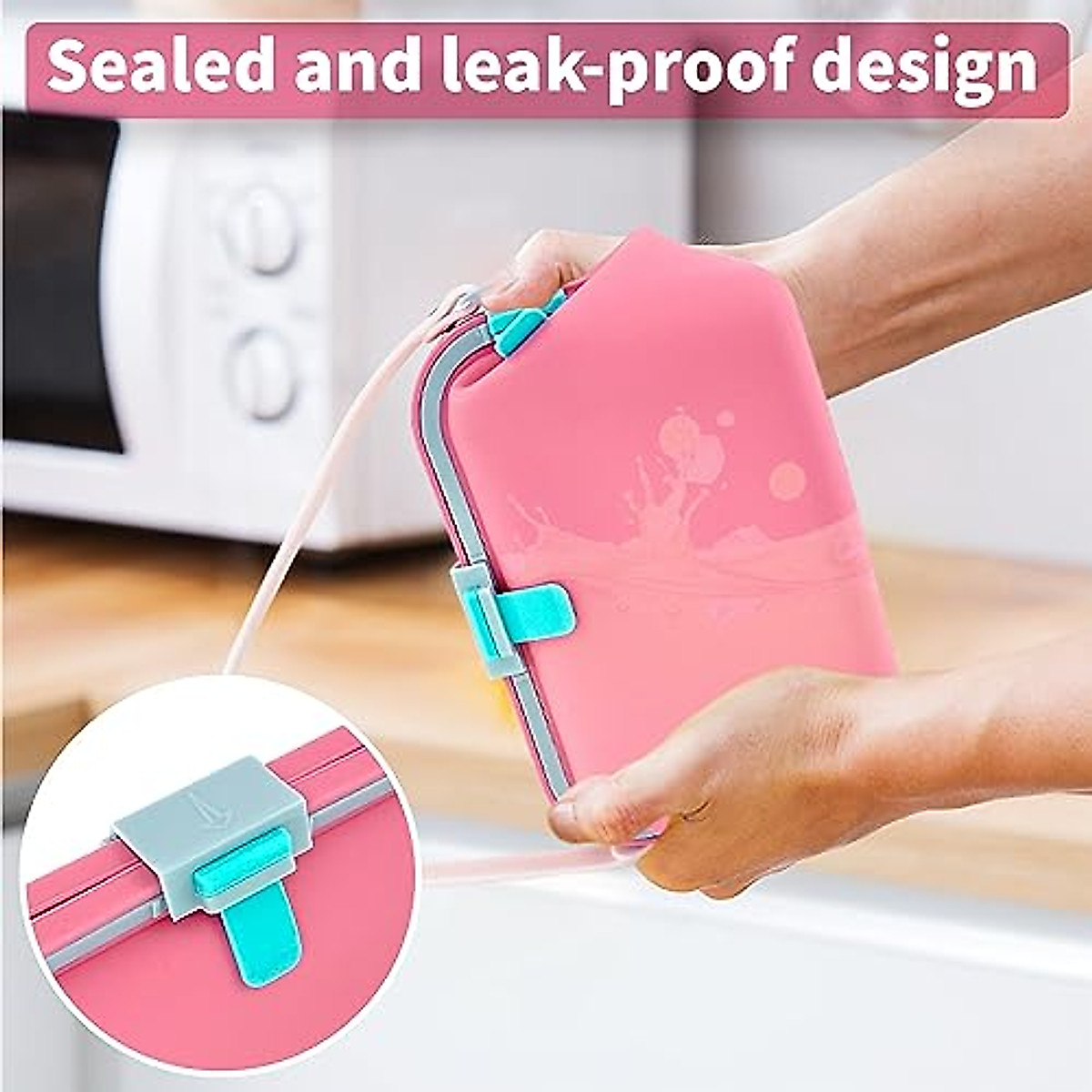 Reusable Silicone Storage Container Bag, Food Grade Silicone BPA Free Microwavable Refrigerated Non Odors, Lunch Box, Carry-on Bag,Makeup Bag (2037C Pink Red)