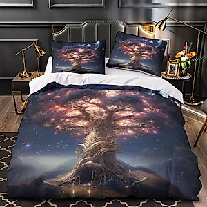 Glowing Tree 3D Print Natural Landscape Comforter Covers Quilt Cover for Teens And Adults Duvet Cover Soft Microfiber with Zipper Closure with Pillow Cases Bedding Set 3 Pieces Queen（228x228cm）