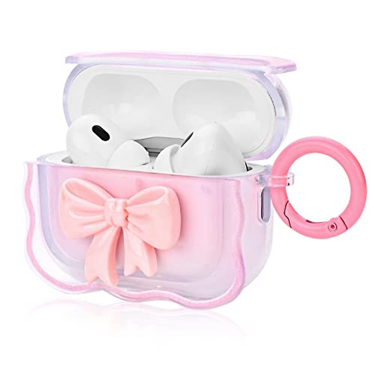 Cute AirPod Pro 2 Case with Keychain, 3D Pink Bow Design Soft Clear Protective Cover Compatible for AirPods Pro 2nd Generation 2022 Case for Women and Girls