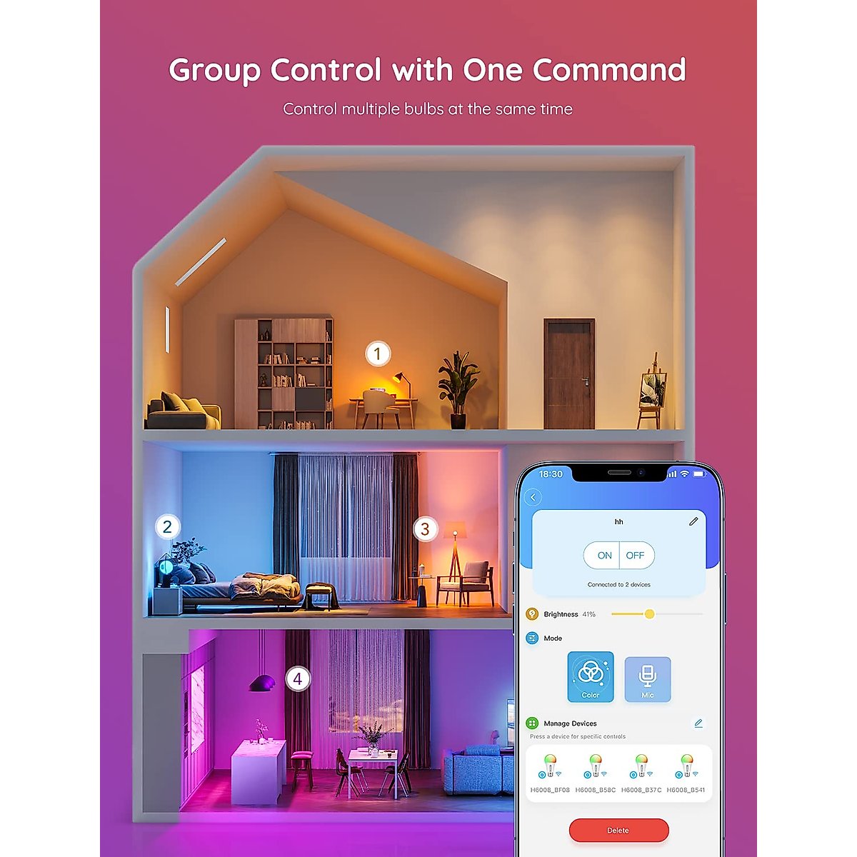 Govee Smart Plug, WiFi Bluetooth Outlets 4 Pack Bundle Smart Light Bulbs, WiFi Bluetooth Color Changing Light Bulbs Work with Alexa and Google Assistant