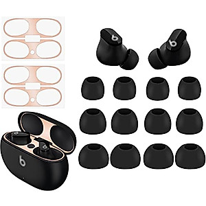 Dust Guard Ear Tips Kit Compatible with Beats Studio Buds, 2 Ultra Thin Dust Proof Metallic Stickers Cover and 6 Pairs Replacement Eartips Compatible with Beats Studio Buds - S/M/L Rose Gold