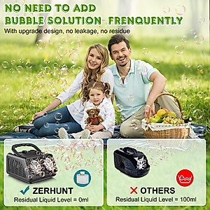 Zerhunt Bubble Machine| 20000+ Bubbles Per Minute Bubble Machine Blaster for Kids| Electric Bubble Blower Maker Operated by Plugin or Batteries| Bubble Toys for Indoor Outdoor Birthday Party（Black）
