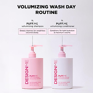 Design.Me PUFF.ME Hair Volume Shampoo and Conditioner Bundle | Paraben & Sulfate Free Shampoo & Color Conditioner Enriched with Sunflower Seed Oil | Color-Safe Hair Volumizer Set, (32 Fl Oz Each)