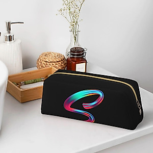 Cute Initial Pencil Case for Kids Simple Leather Pencil Pouch for Boys Girls Letter Design Pencil Box Pen Bag Pencil Pouch Office Stationery Organizer, Rainbow Letter S