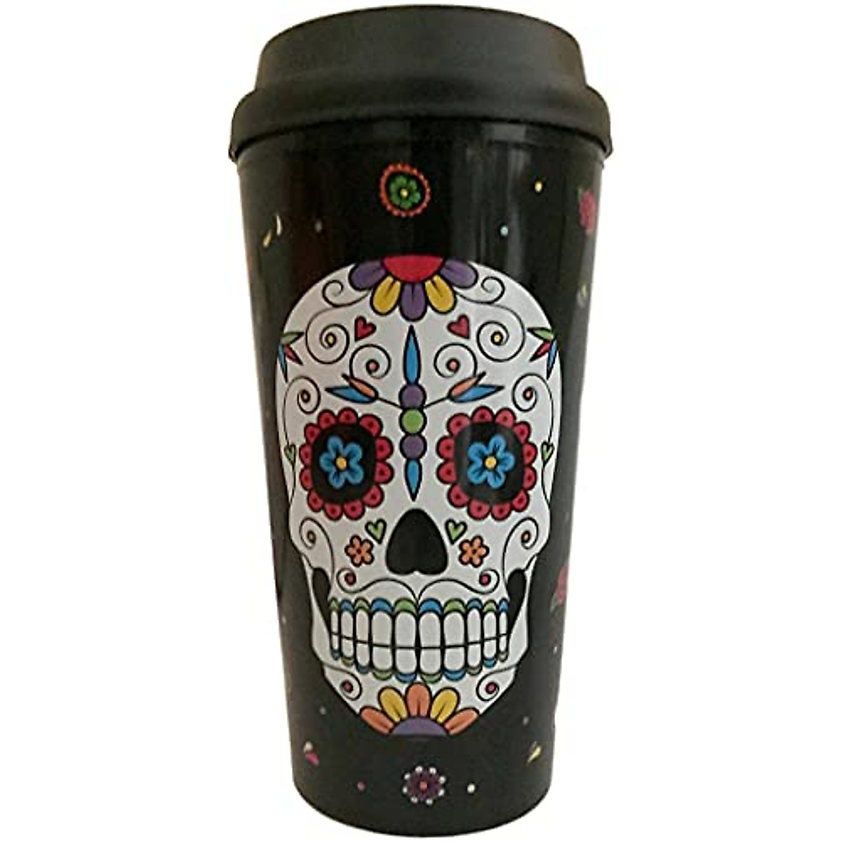 Farmhouse Treasures Day of the Dead, Sugar Skull Double Walled Travel Cups, Set of 2