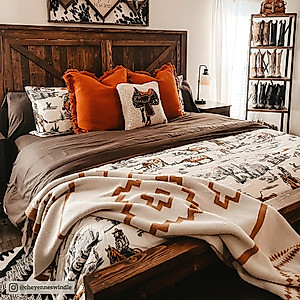 Paseo Road by HiEnd Accents Ranch Life Western Bedding 3 Piece Queen Duvet Cover Set, Cotton Cowboy Longhorn Horse Print Western Bed Set, Rustic Southwestern Comforter Cover Set with Pillow Shams