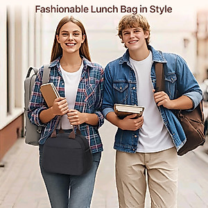 Lunch Bag, Bagseri Insulated Lunch Tote Bags for Women Men, Portable Reusable Adult Lunch Cooler Bag Thermal Organizer, Water-resistant Lining (Dark Grey)