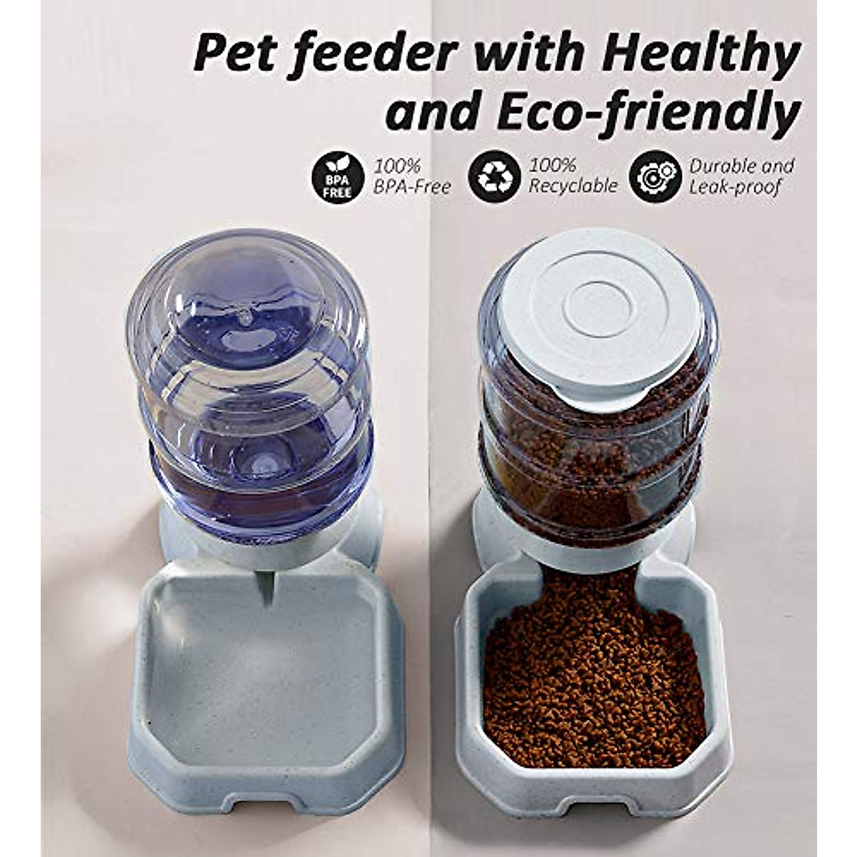 Pet Feeder and Water Food Dispenser Automatic for Dogs Cats, 100% BPA-Free, Gravity Refill, Easily Clean, Self Feeding for Small Large Pets Puppy Kitten Rabbit Bunny