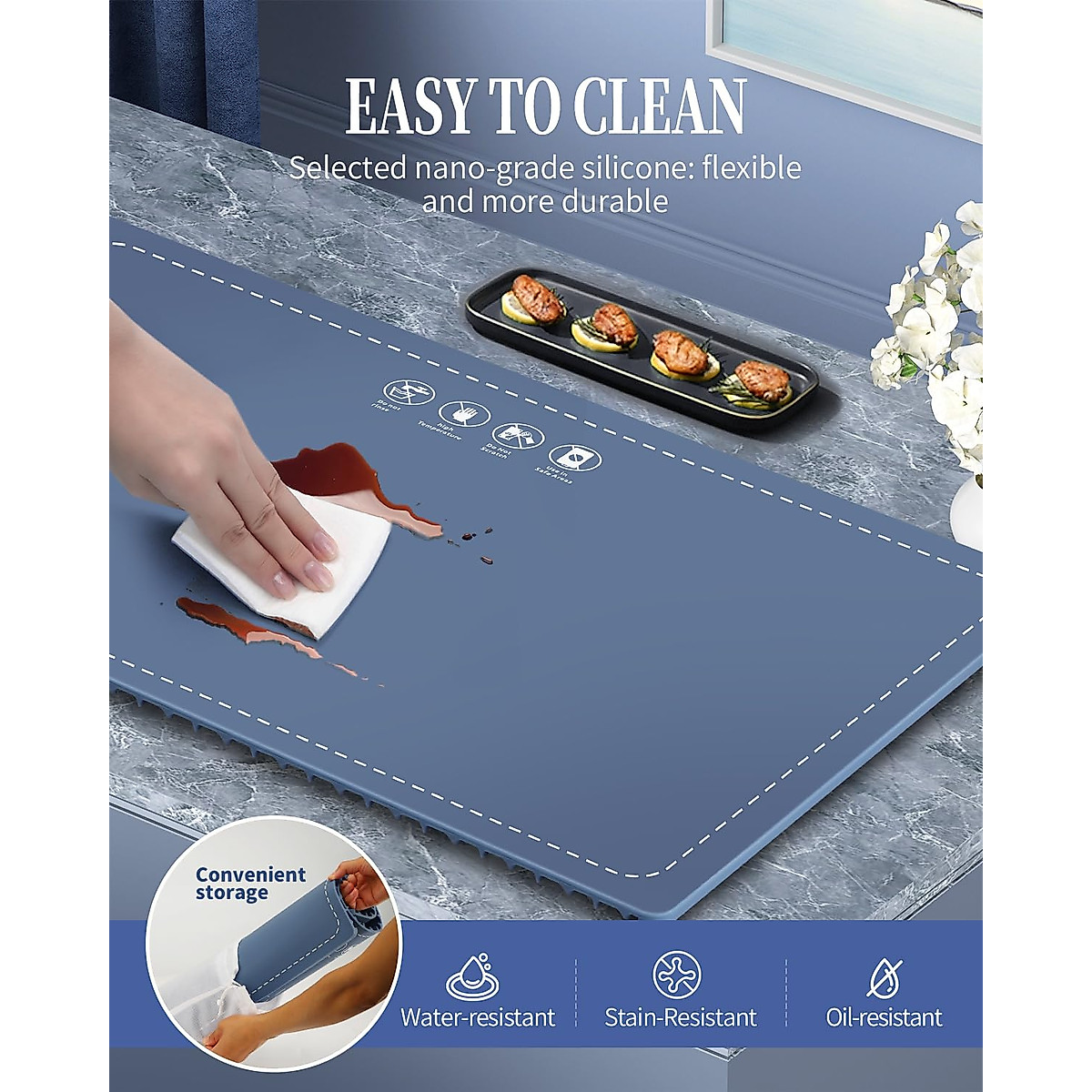 Food Warming Mat, Electric Warming Tray, Portable and Rollable, Premium Silicone Nano-Material, Fast Heating, 3 Temperature Settings & Auto Shut-Off for Buffet, Party, Thawing