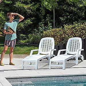 YITAHOME Outdoor Folding Chaise Lounge Chair with 6 Adjustable Backrests, Foldable Poolside Lounger with Wheels, Plastic Recliner for Patio, Beach,Easy Assembly, Lightweight, Waterproof, White (1)