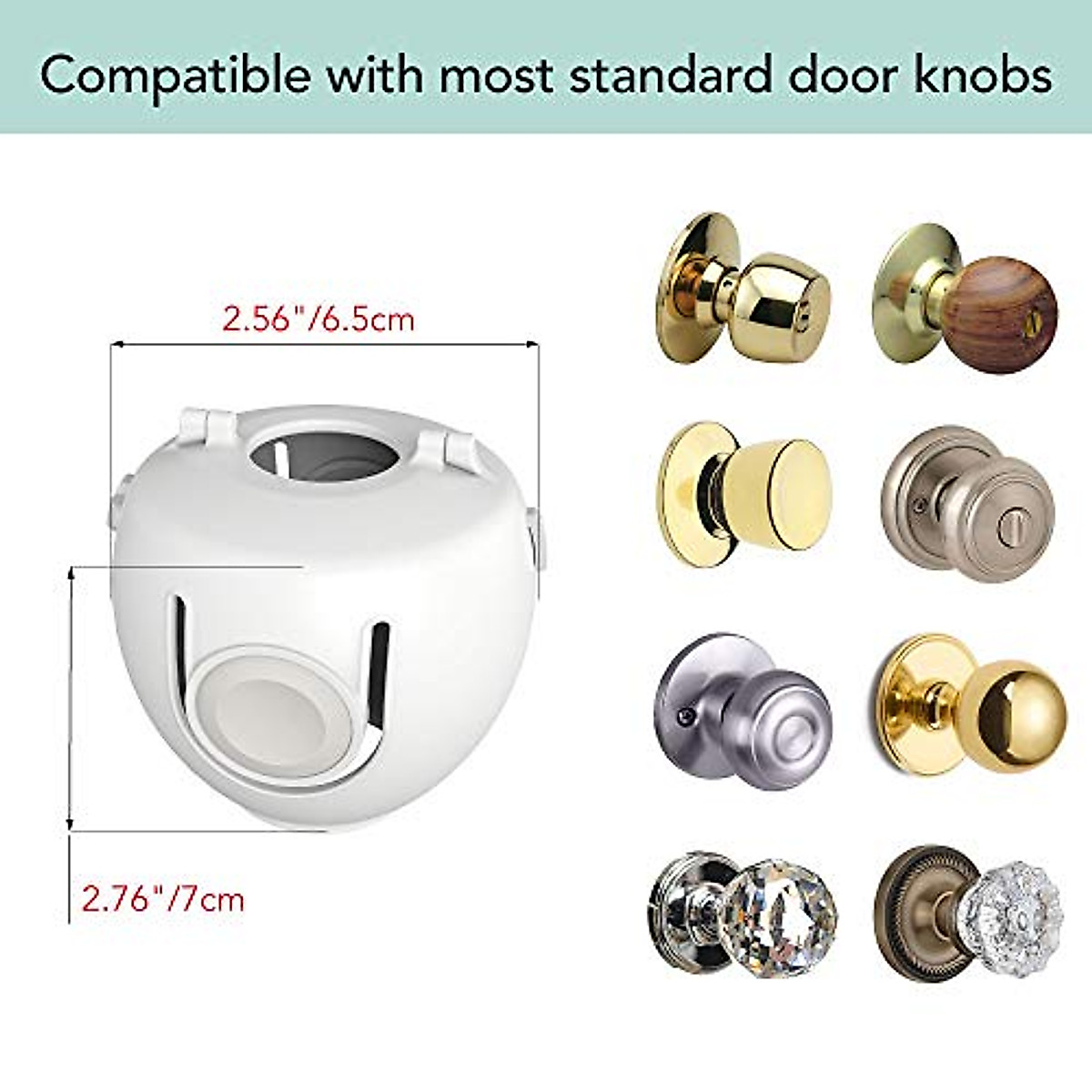 Heart of Tafiti Door Knob Child Proof Locks, Toddler Door Knob Cover, Baby Proof Safety Locks for Doors, 4 Pack/White (Also Safe for People Suffering from Dementia)
