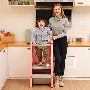 SDADI PLT01PK Children's Plastic Learning Step Stool with 3 Adjustable Heights, 150 Pound Capacity, Built-in Storage, and Non-Skid Rubber Feet, Pink
