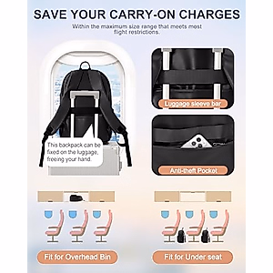 Laptop Backpack Women, Faux Leather Work Travel Backpack for Men with USB Port, Waterproof Fashion Casual Daypack for Business University, Large Capacity Carry On Backpack for Airplanes, Black