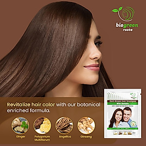 BIOGREEN ROOTS Ammonia-Free Herbal Hair Shampoo - Effectively Covers Gray Hair for Men and Women - Natural Color and Herbal Nourishment - No Stain on Skin - Dark Brown (10 sachets x 25 ml)