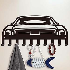 SUPERDANT Key Holder Car Theme Wall Mounted Key Hooks for Wall Decorative with 10 Hooks Black Metal Key Organizer Rack Hanger for Entryway Front Door Hallway Office Man Cave Decor