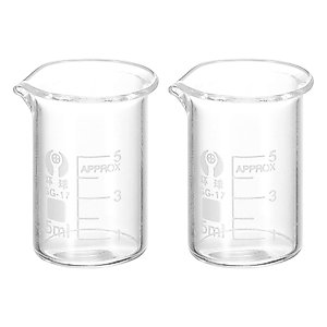 PATIKIL 2Pcs 5ml Low Form Glass Beaker, 3.3 Borosilicate Glass Graduated Printed Scale Measuring Cups with Spout for Kitchen Lab Liquids