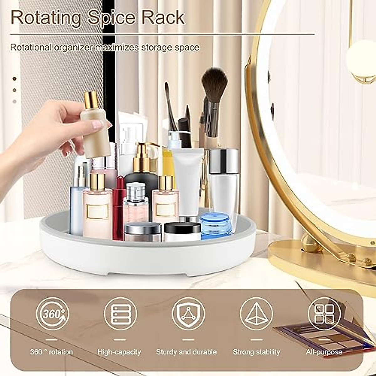 Ghopy Lazy Susan Turntable Organizer 360 Degree Rotating Spice Rack Reusable Spinning Cosmetic Makeup Tray Multipurpose Cabinet Spinning Containers for Kitchen Pantry Countertop Cabinet