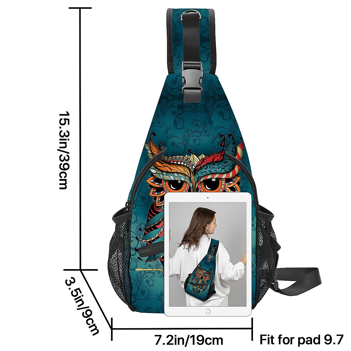 Yrebyou Owl Sling Bag Travel Sling Backpack Casual Shoulder Daypack Waterproof Sport Climbing Runners