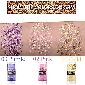 Yeweian Pink Face Body Glitter Stick, Lip Eye Nails Hair Body Glitter Gel,Singer Concerts Face Body Sequins Glitter Makeup, Mardi Gras Glitter Accessories,Chunky Holographic Face Glitter Gel for Women