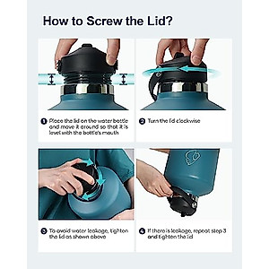 BUZIO 64oz Insulated Water Bottle with Straw Spout Lid, Half Gallon Double Wall Vacuum Stainless Steel Food-Grade Water Jug with Carrying Sleeve, Wide Mouth Leak Proof Water Flask, Keep Cold Hot