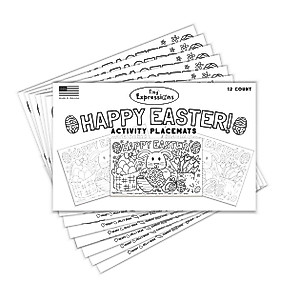 Tiny Expressions – Easter Placemats for Kids (Pack of 12 Easter Placemats) | Bunny Coloring Activity Place Mats for Kids Table | Disposable Bulk Bundle Set (12 Paper Placemats)…
