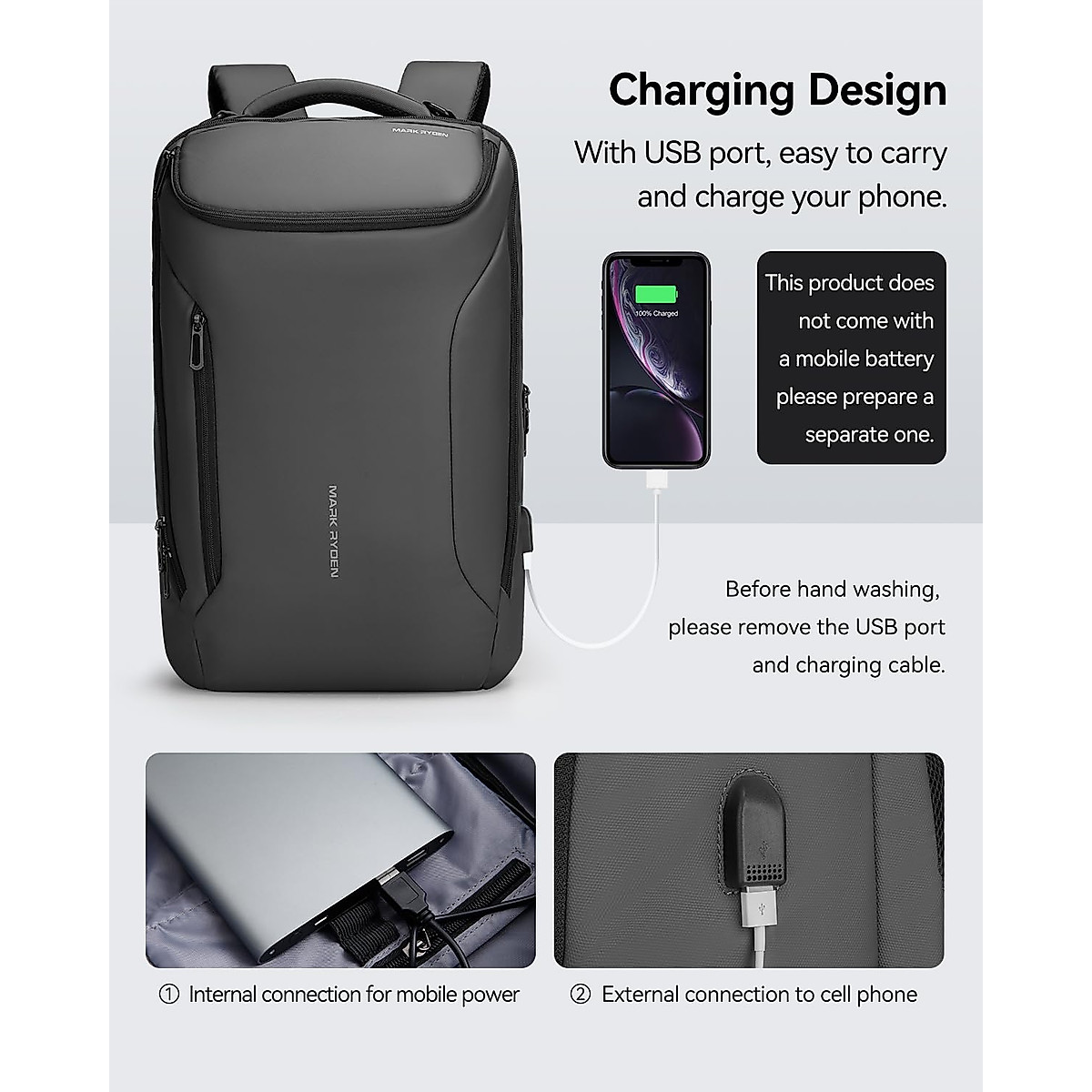 Muzee Business Backpack for Men,Waterproof and Travel Laptop Backpack with USB Charging, Fits 17 Inch Laptop and Tech Gear