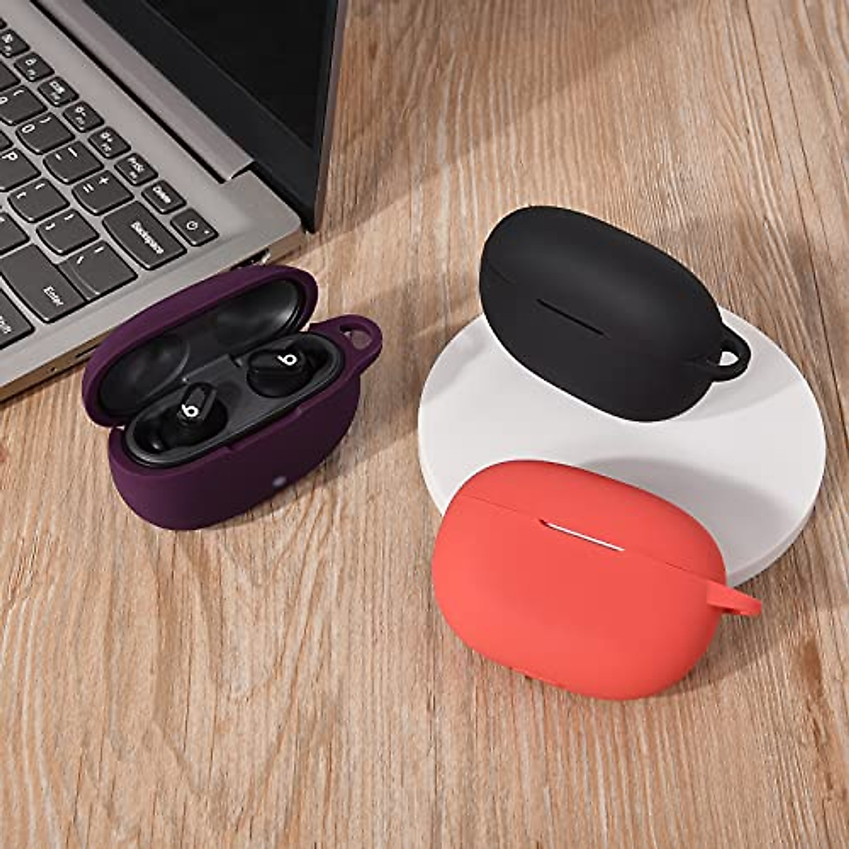 AIRSPO Silicone Case Compatible with Beats Studio Buds Case 2021 Soft Protective Cover for Beats Wireless Earbuds with Keychain (Dark Purple)