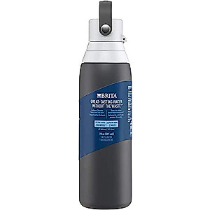 Brita Stainless Steel Premium Filtering Water Bottle, BPA-Free, Replaces 300 Plastic Water Bottles, Filter Lasts 2 Months or 40 Gallons, Includes 1 Filter, Kitchen Accessories, Carbon - 20 oz.