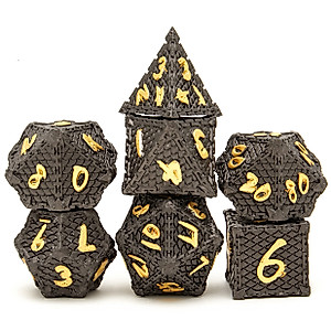 MS hong Metal D&D Dice Set,7 Pieces Dragon Scale Metallic Die with Velvet Pouch for Dungeons and Dragons RPG MTG Table Games Pathfinder Shadowrun Math Teaching Scales-dragons Tattoo-black