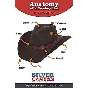 Men's Outback Wool Cowboy Hat Dakota Brown Shapeable Western Felt by Silver Canyon, Brown, Medium