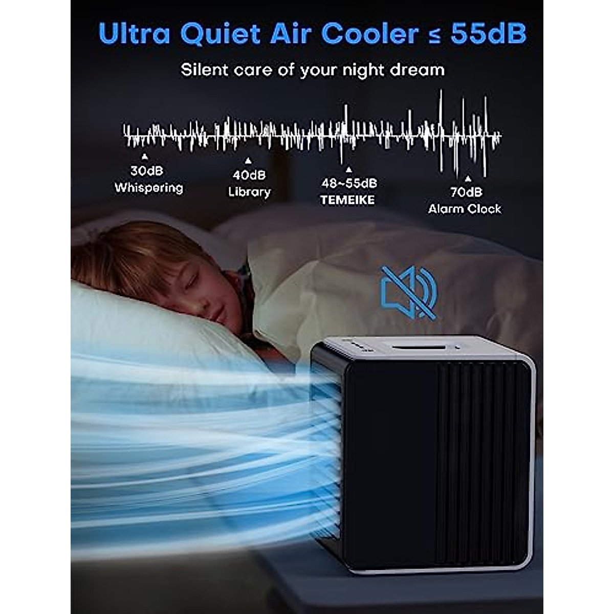 Mini Air Conditioner, 7" Air Conditioners Portable for Room w/3 Speeds, USB Powered Air Cooler Fan & Humidifier for Personal Space, Evaporative Air Cooler for Camping Bedroom Desktop Office Table Car