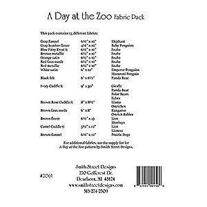 Smith Street Designs A Day at The Zoo Fabric Pack Pattern