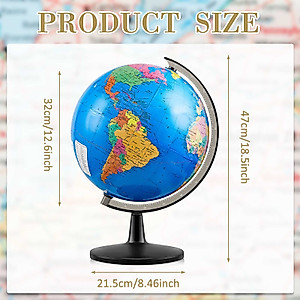 Lewtemi 13 Inch World Globe with Stand, Blue, Metal & Plastic Base, Political Map, Easy Rotate, Retro Style, Educational Globe for Students & Teachers