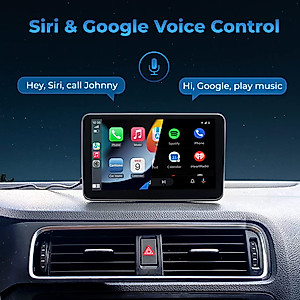 AutoSky 7" Portable Infotainment Display - Wired and Wireless CarPlay Screen, Touch Screen Car Play and Android Auto, Car Stereo, Bluetooth, Navigation Screen, FM Transmitter, Dashboard Mounted