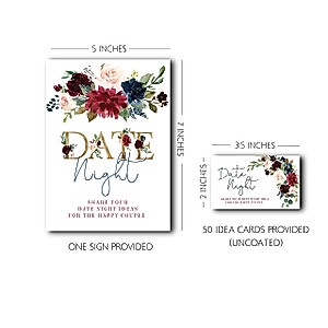 Your Main Event Prints Burgundy and Navy Floral Date Night Game Sign and Cards - Great for Bridal Showers and Weddings - 1 Self-Standing Sign and 50 Guessing Cards