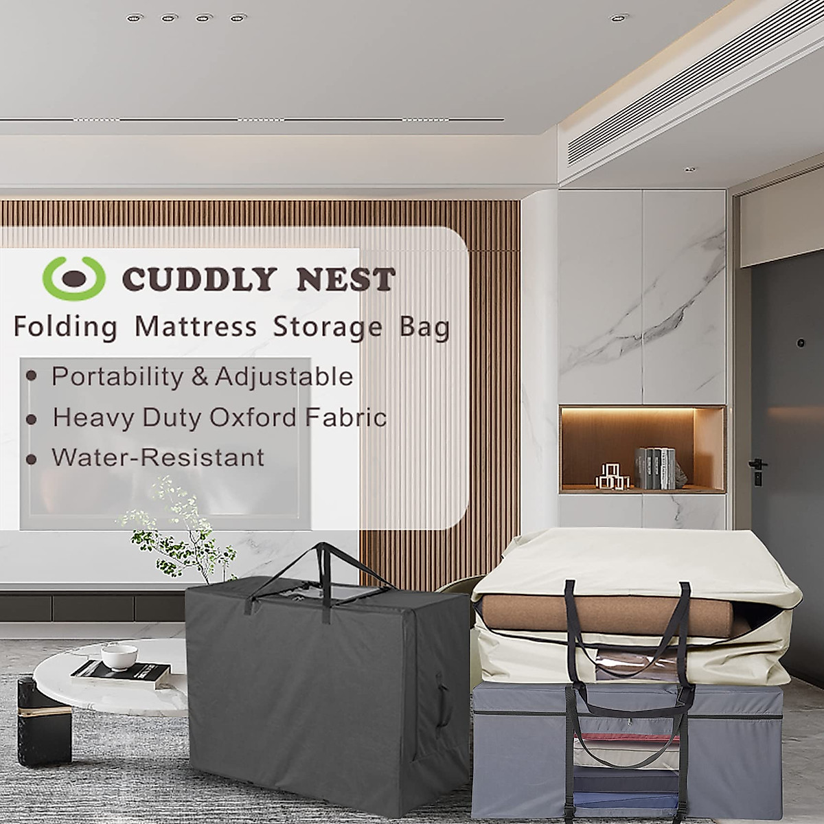 Cuddly Nest Folding Mattress Storage Bag - Heavy Duty Carry Case for Tri-Fold Guest Bed Mattress (Fits 6" TWIN & TWIN XL Mattress)