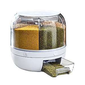 TOPINCN Grains Separate Storage Box, Home Damp Proof Rice Storage Tank Countertop Rice Holder Kitchen Dispenser Round Rotatable Bean Storage Box (Small)