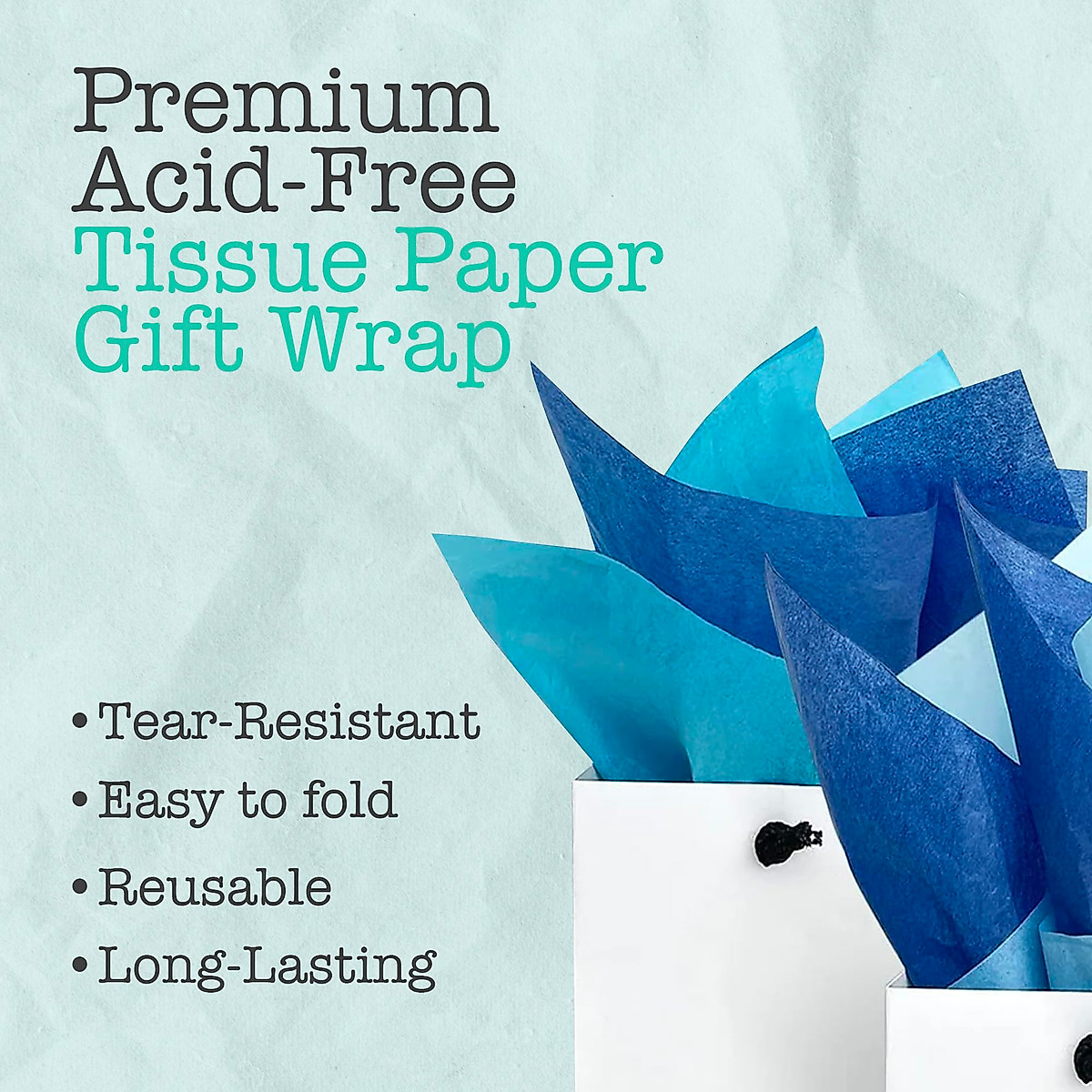 Ocean Tides Tissue Paper Gift Wrap - Large Sheets of Bulk Wrapping 100 200 300 or 500 Sheets 20 X 30Assorted Black Blue Fuchsia Gold Green Orange Pink Purple Silver White Yellow