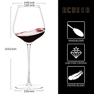 ACHEER 24 oz Crystal Red Wine Glasses Set of 6, Italian Style Hand Blown Burgundy Glasses, Long Stem, Large,Gift Box