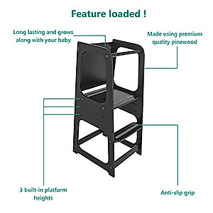 Dream On Me Explora Toddler Learning Tower/Anti-Slip Base/Multipurpose Kids Step Stool / 3 Platform Heights/Chalkable Black Board/Children’s Step Stool