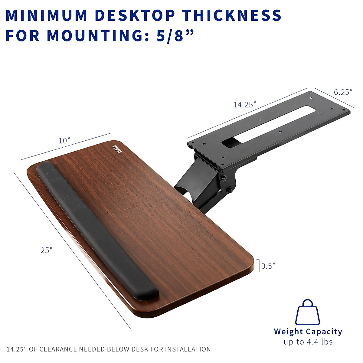 VIVO Adjustable Computer Keyboard and Mouse Platform Tray, Ergonomic Under Table Desk Mount Drawer Underdesk Shelf, Dark Wood Top, Black Frame, MOUNT-KB03D