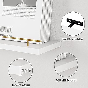 Senjie Floating Shelves for Wall,Bathroom Shelf Set of 3,Wall Shelves for Bedroom,Kitchen,Living Room,Invisible Brackets,White and Gold