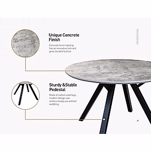 Acanva Small Round Dining Table for 4 Person, MDF & HPL Surface and Sturdy Base Structure, Modern Design for Kitchen, Living Room & Apartment, Easy Assembly, 43.3” Diam. x 30” H, Grey Concrete